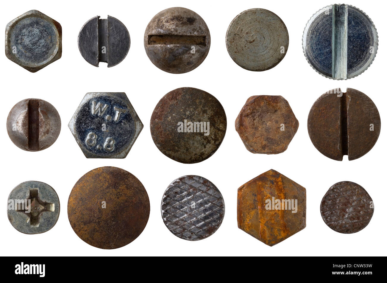screw and bolts heads isolated on white background Stock Photo - Alamy