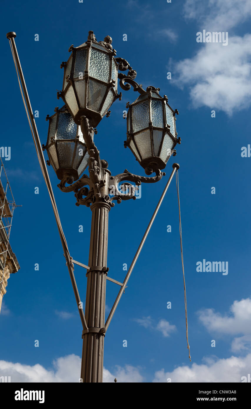 An ornate street light on the streets of Valletta on the Island of ...