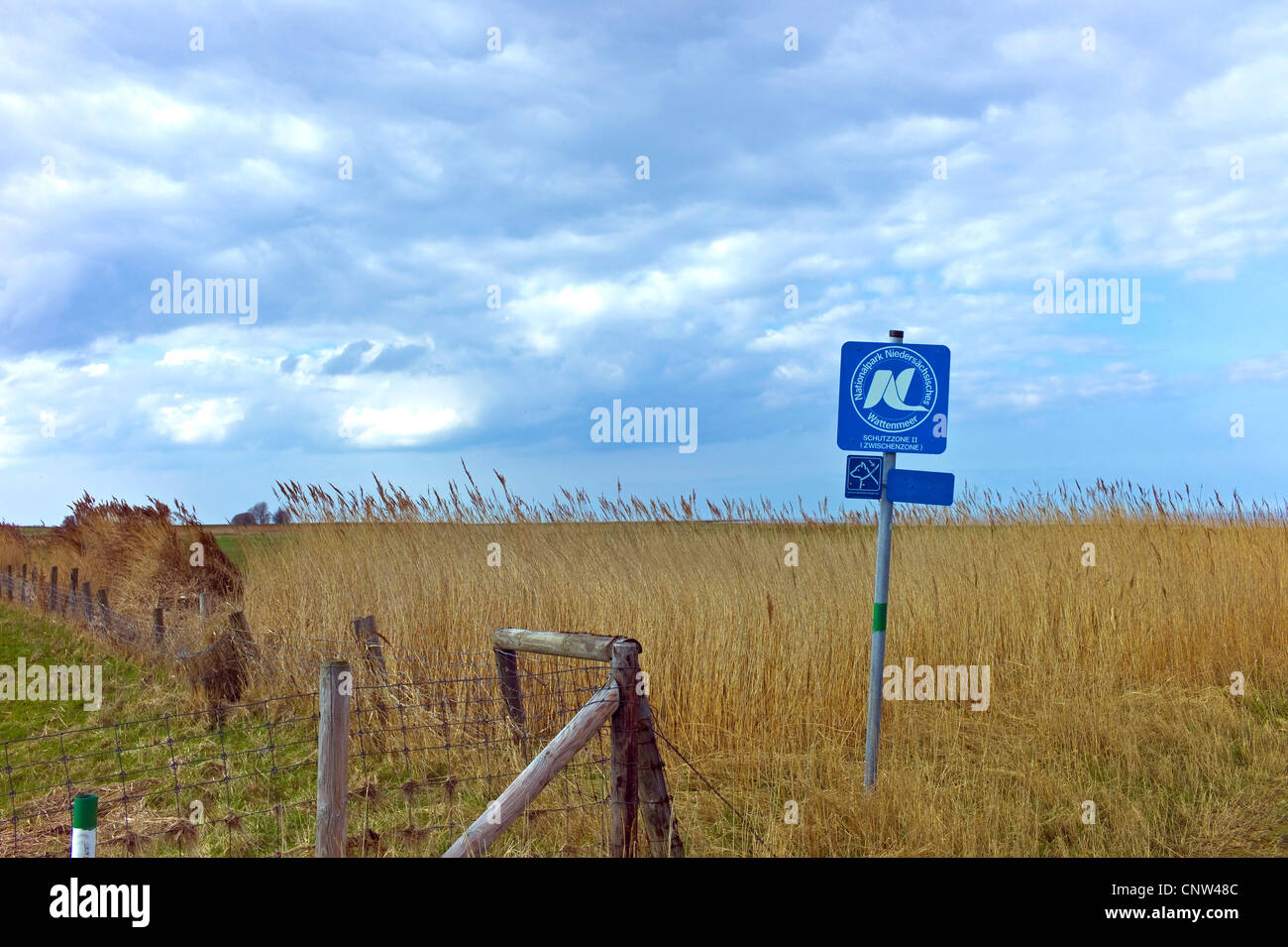 sign in a meadow landscape indicating the Lower Saxony Wadden Sea ...
