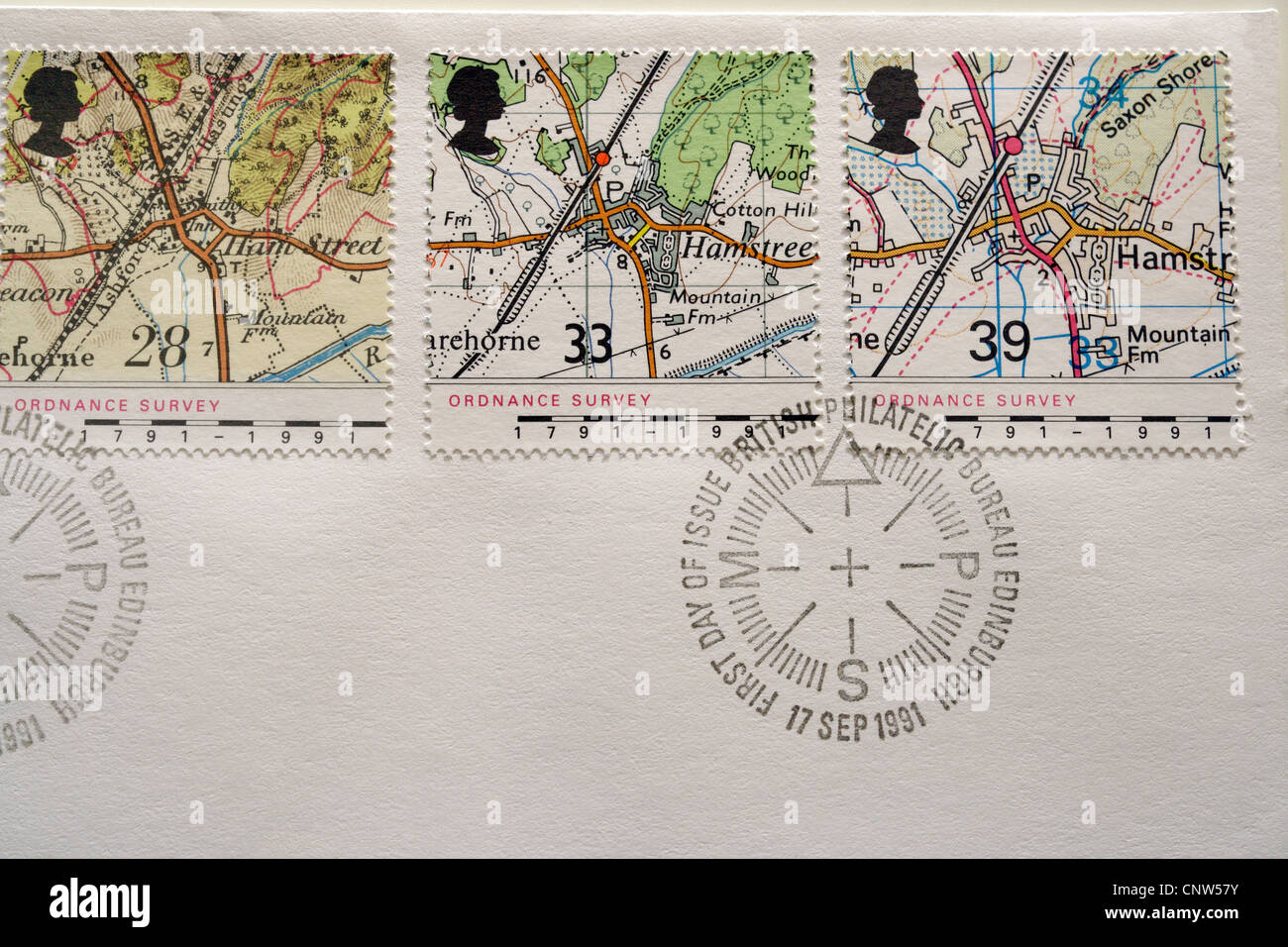Commemorative postage stamp issues on first day cover, ordnance survey ...