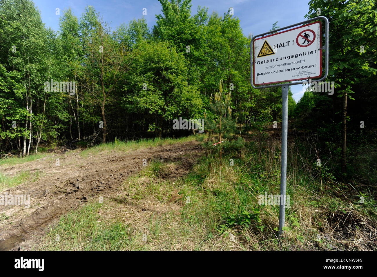 warning sign at a former Russian military training area, no trespassing ...