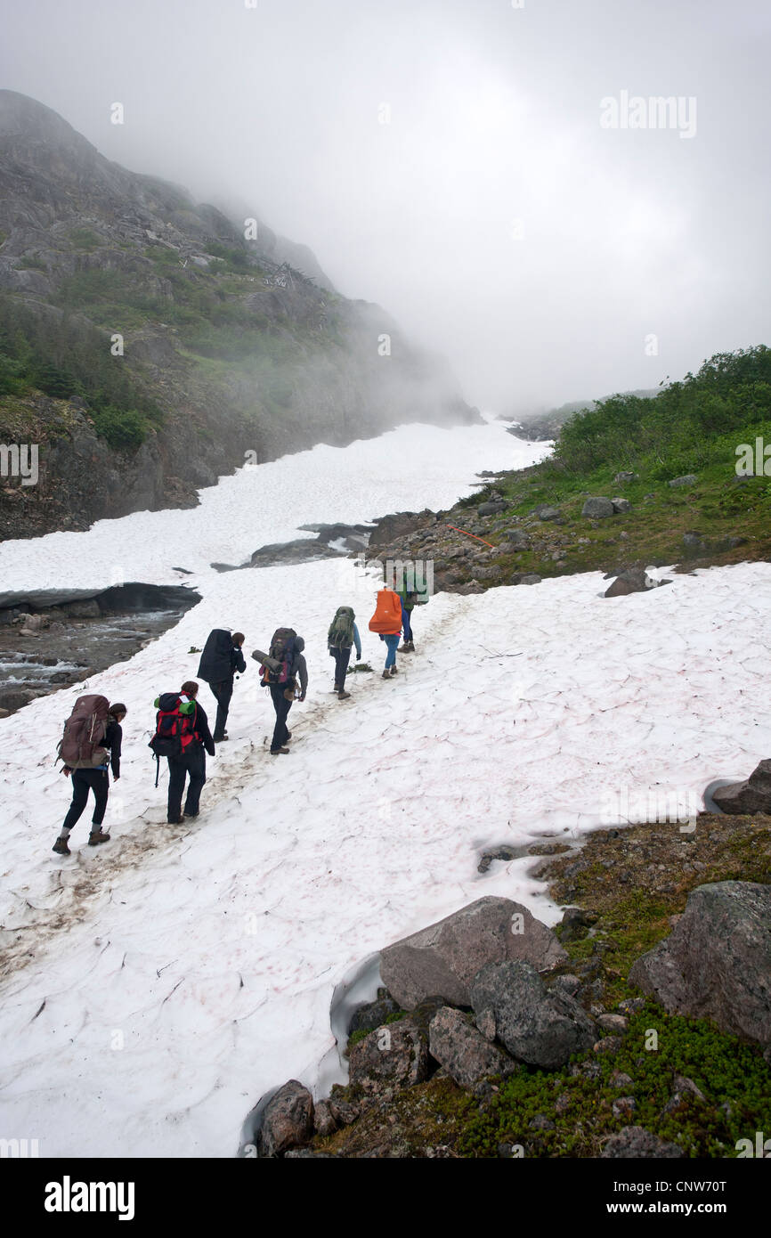 Trekkers ascending the Chilkoot Pass. Chilkoot Trail. Alaska. USA Stock ...