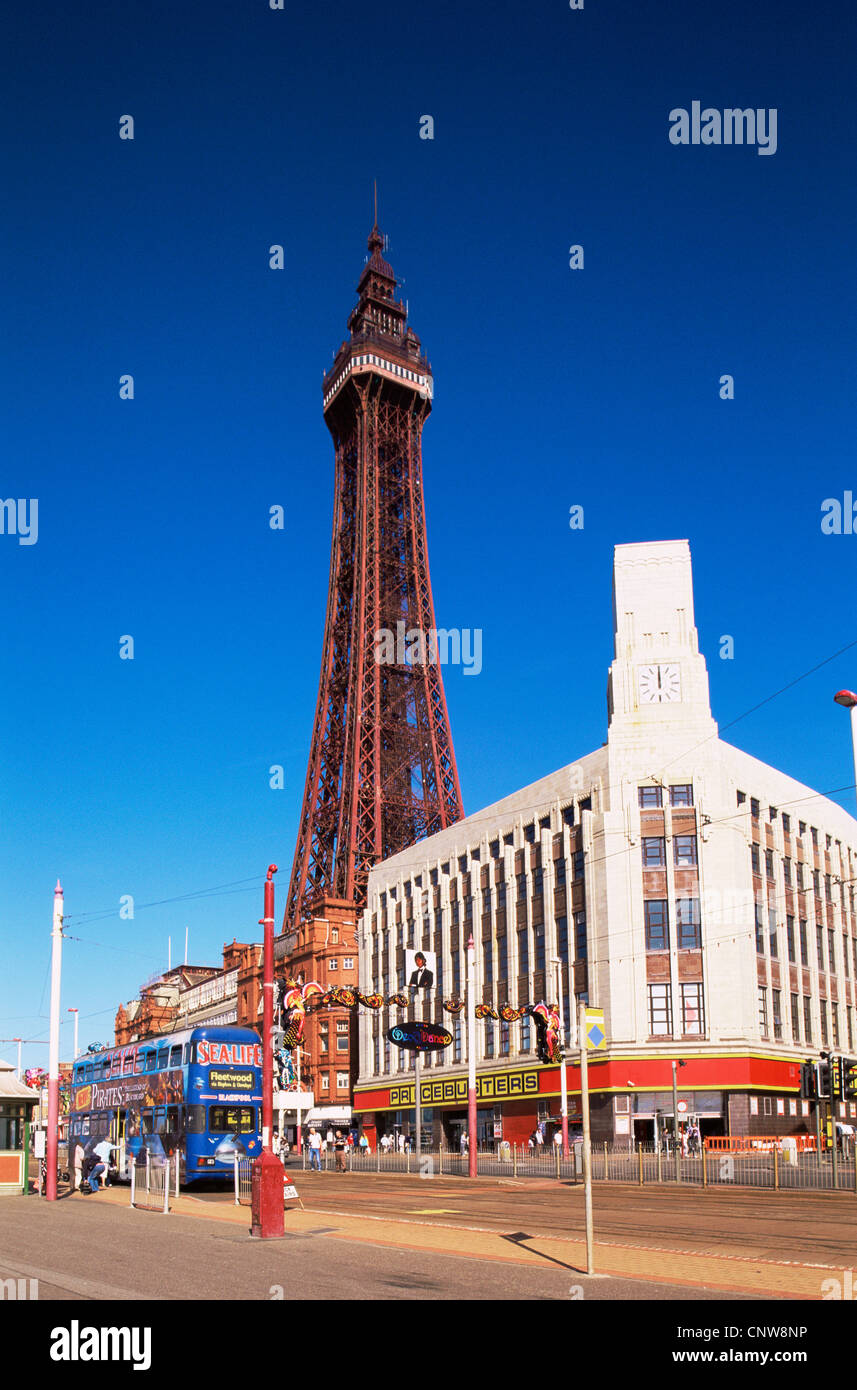 England, Lancashire, Blackpool, Blackpool Tower and Seafront Promenade ...