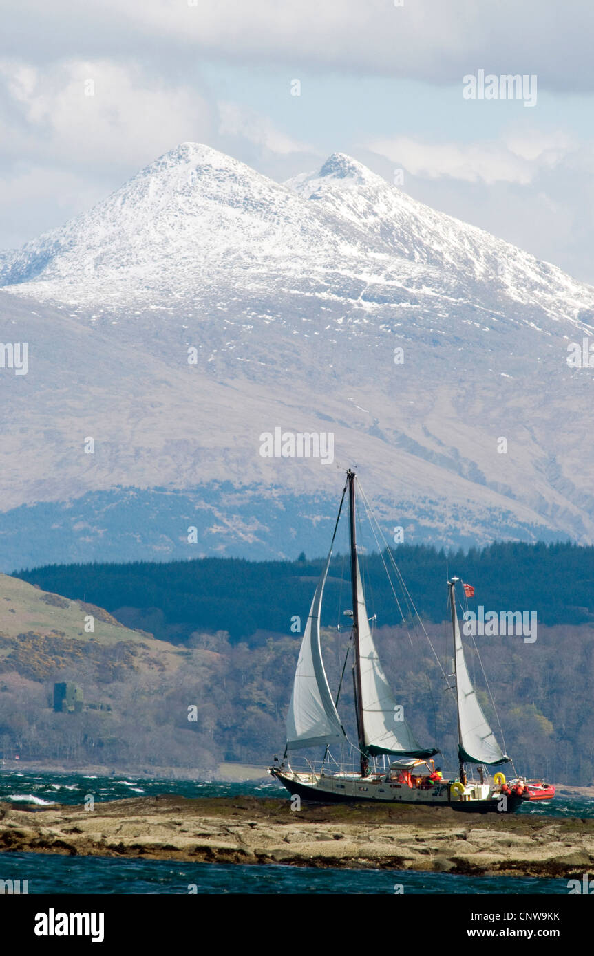 sailing yacht on the sound of mull, United Kingdom, Scotland, Isle of ...
