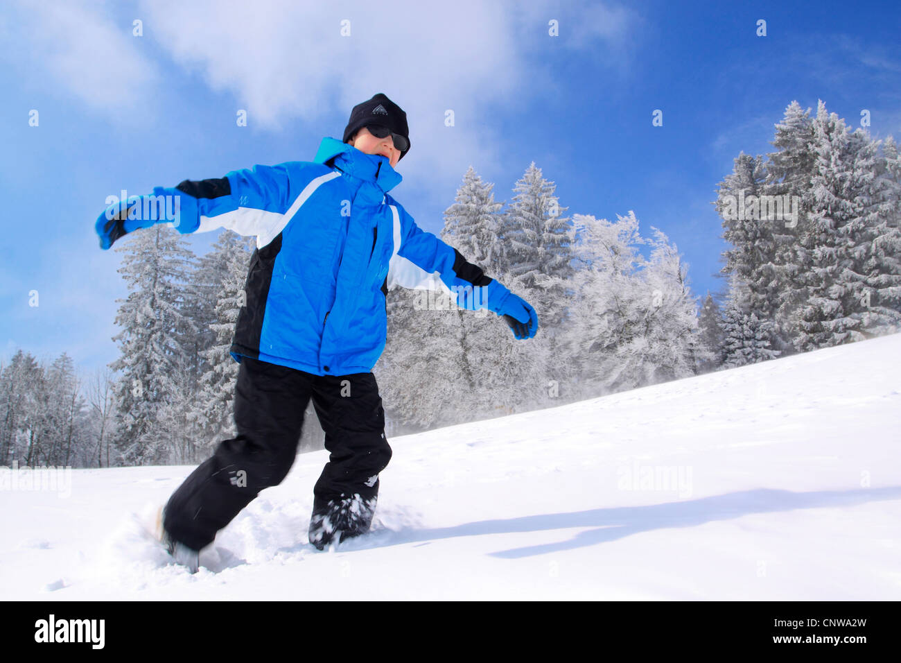 boy frolicly playing in the snow, Switzerland Stock Photo - Alamy