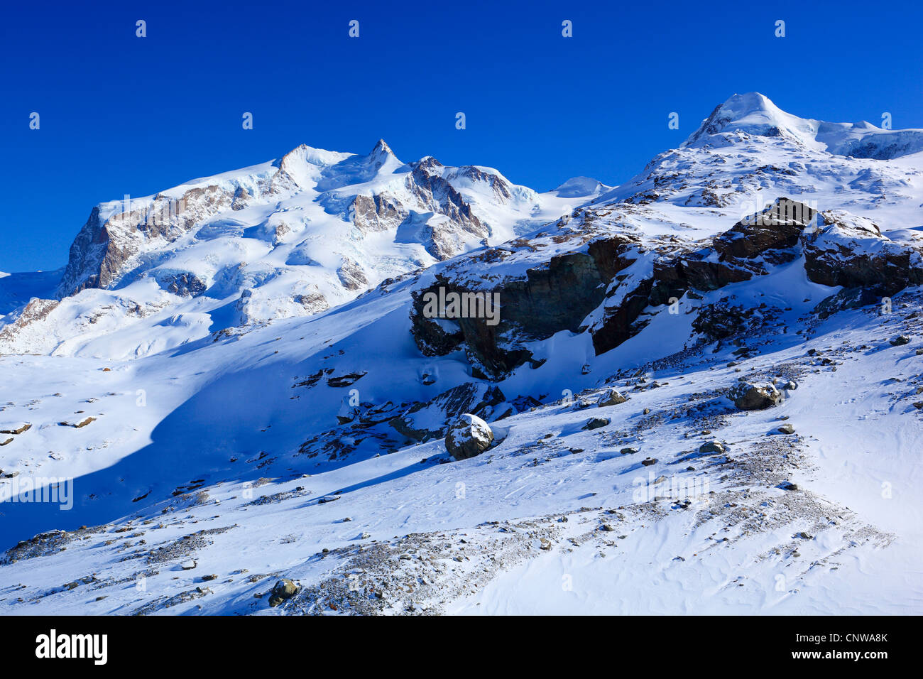 mountain tops of Mount Rosa Massif at the Suisse Alps: Dufourspitze ...
