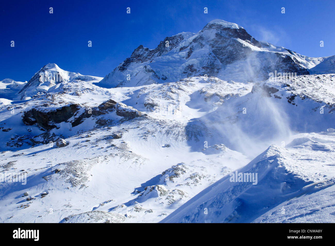 mountain tops of Mount Rosa Massif at the Suisse Alps: Lyskamm (4527 m ...