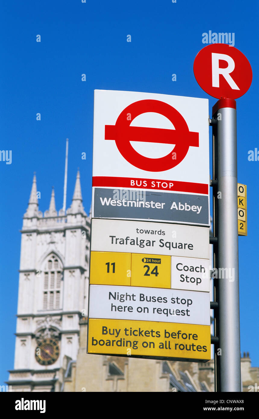England, London, Bus Stop Sign Near Westminster Abbey Stock Photo - Alamy