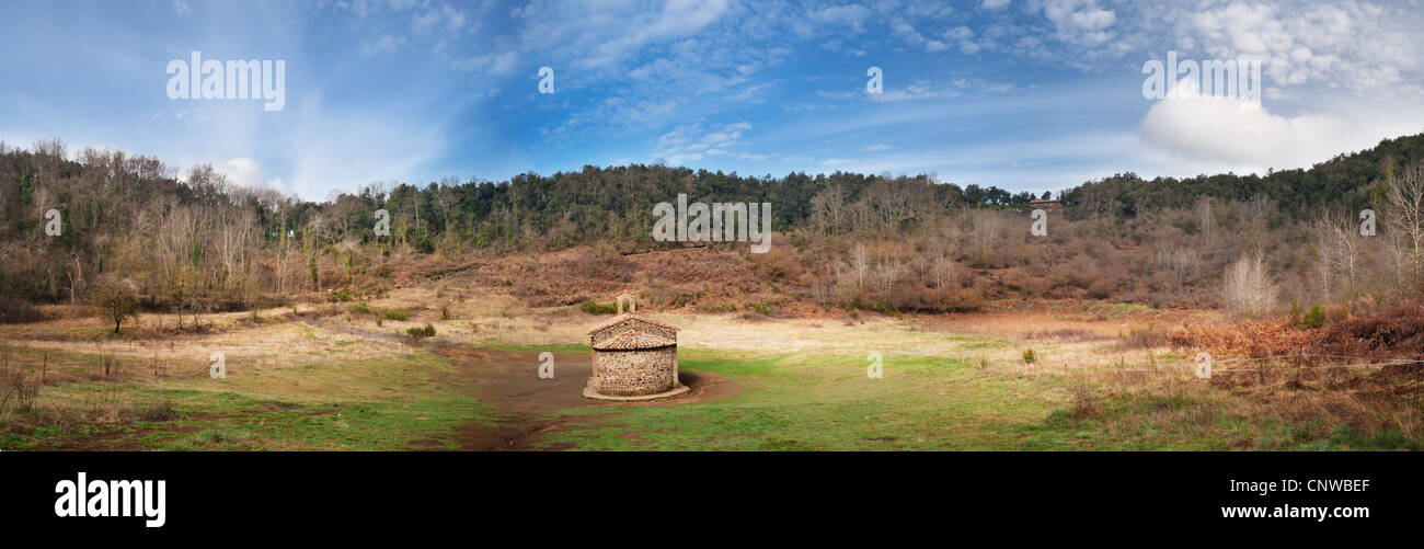 The crater of Santa Margarida Volcano in the Garrotxa Volcanic Zone ...