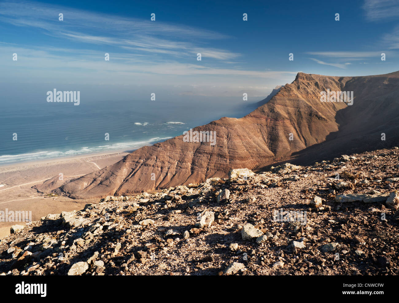 Famara Cliff, from Las Nieves, Lanazarote. The cliff is 600 metres high ...