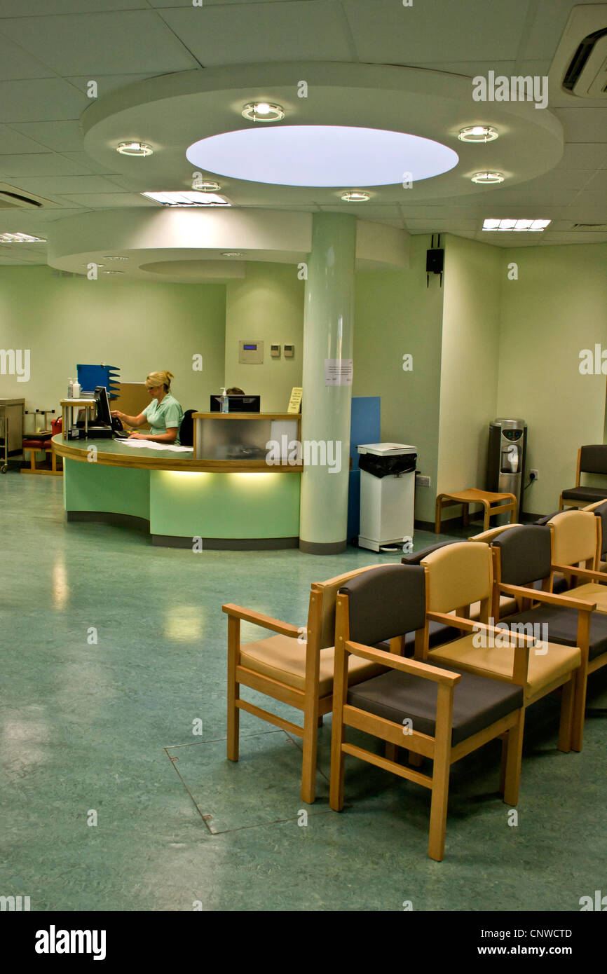 Modern hospital outpatients / fracture clinic waiting room / reception ...