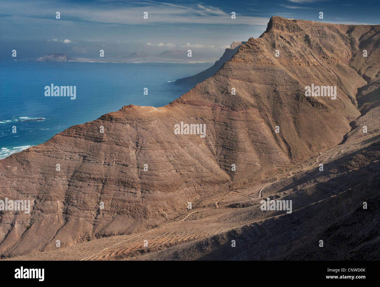 Famara Cliff, from Las Nieves, Lanazarote. The cliff is 600 metres high ...