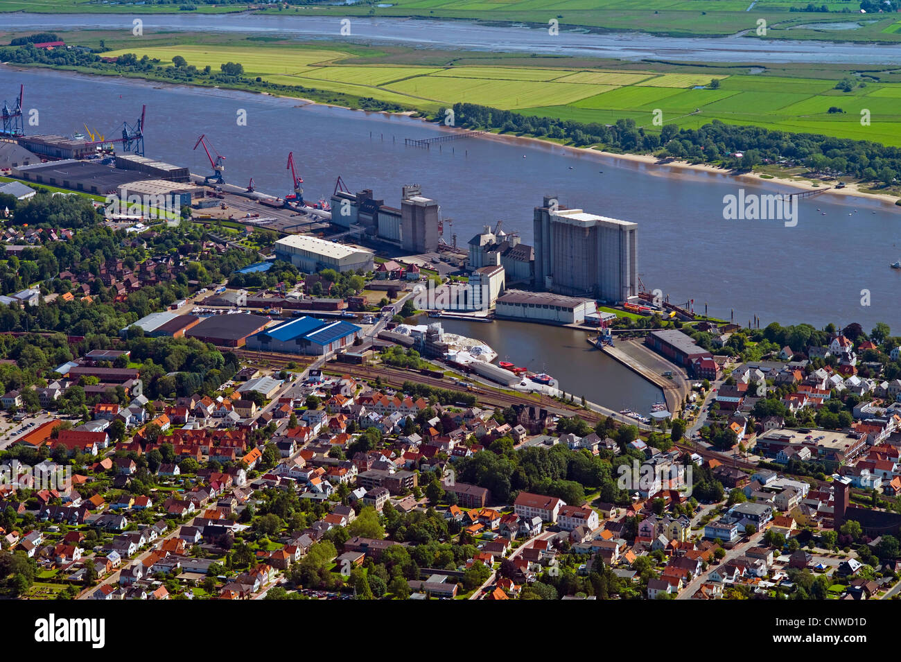 aerial view to Brake, Harriersand island in background, Germany, Lower ...