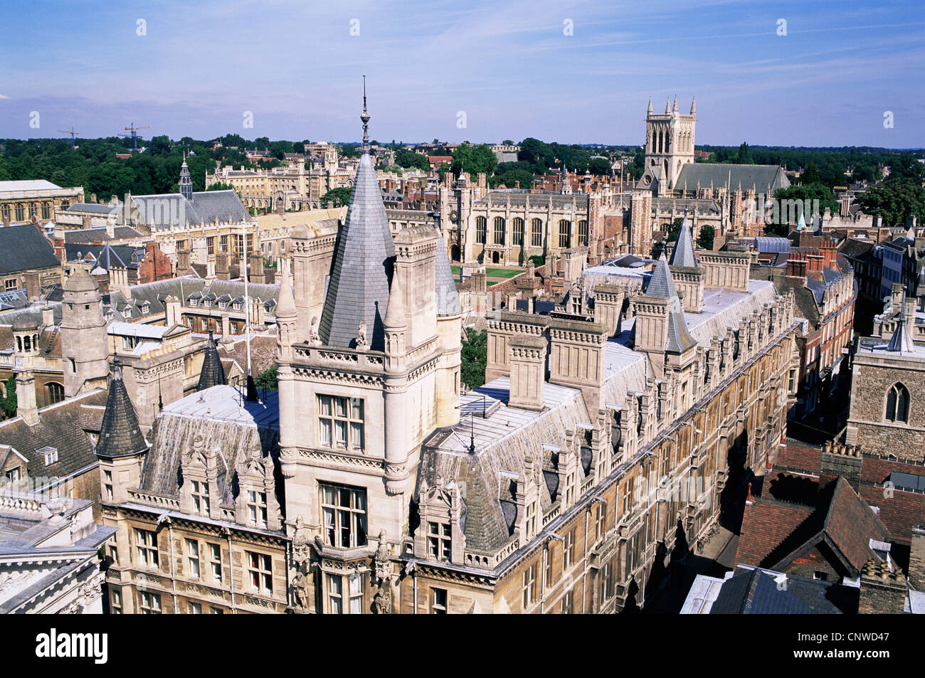 England, East Anglia, Cambridge, Aerial Skyline View of Trinity College ...