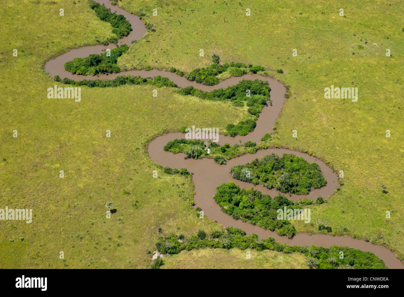 Rufiji delta river snaking through a swap, aerial view, Lindi Region ...