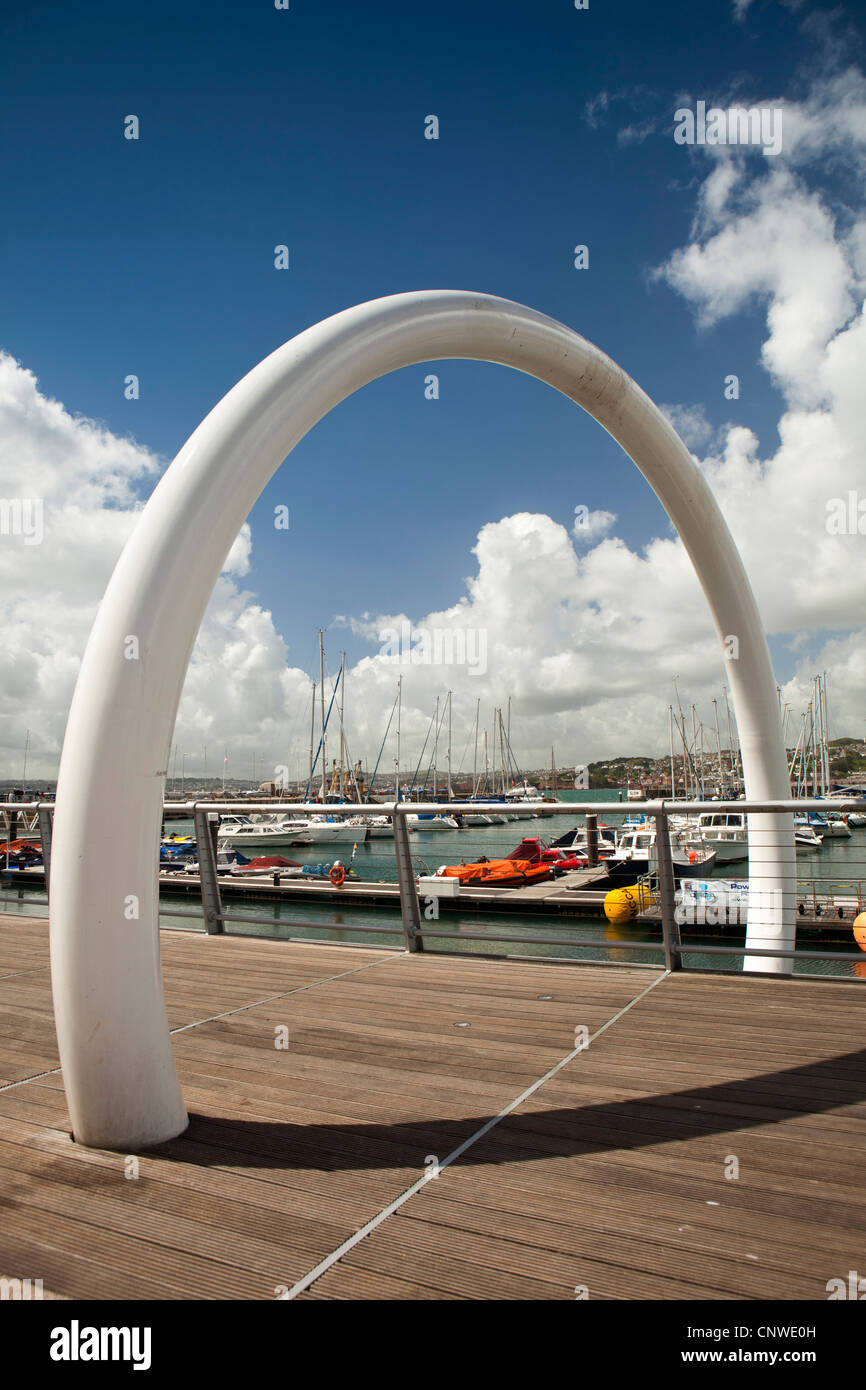 UK, England, Devon, Torquay Inner Harbour, white arch sculpture on ...
