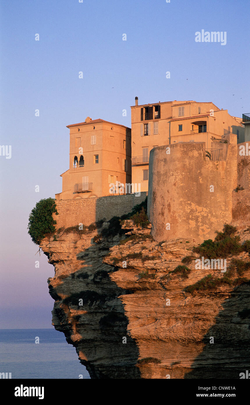 France, Corsica, Bonifacio, Cliffs and Houses in the Haute Ville Stock ...