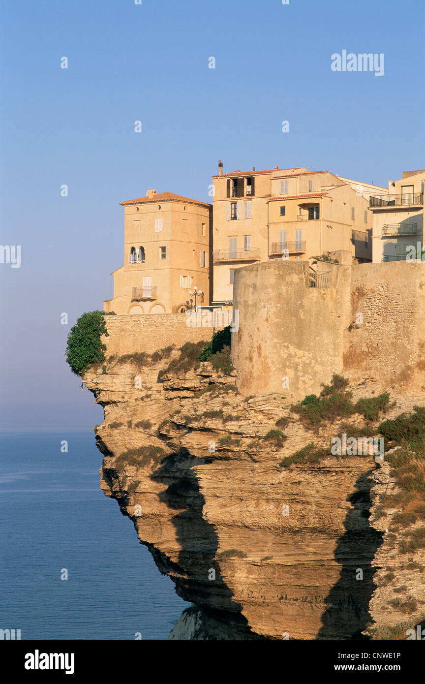 France, Corsica, Bonifacio, Cliffs and Houses in the Haute Ville Stock ...