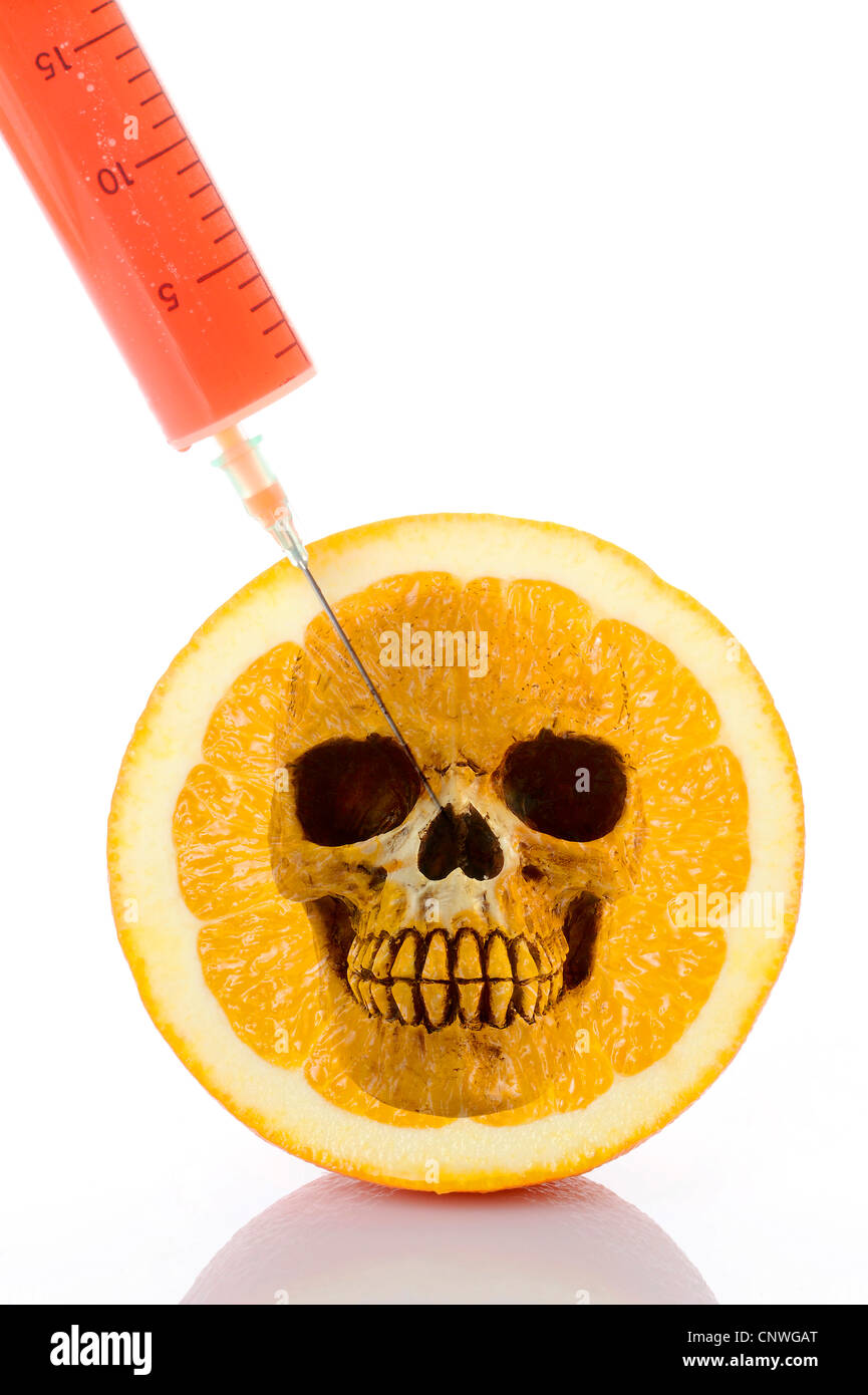 GMP orange with injection and skull Stock Photo - Alamy
