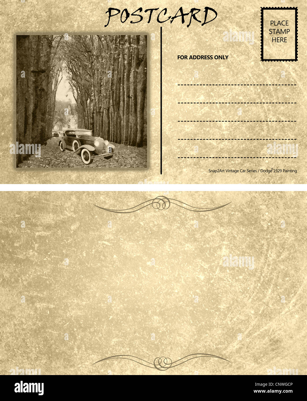 Vintage Motor Car Stained Postcard Template with Copy Area Front Back ...