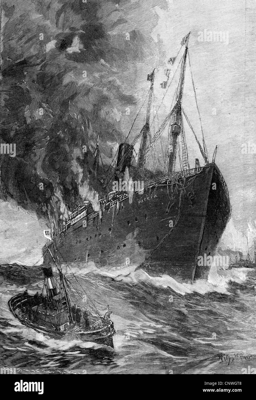 transport / transportation, navigation, disasters, fire of the "Patria ...