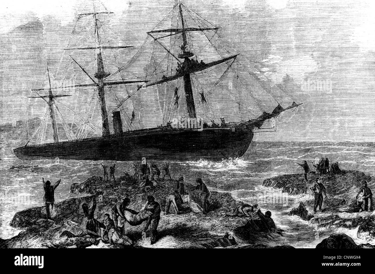 transport / transportation, navigation, disaster, stranded steamship ...