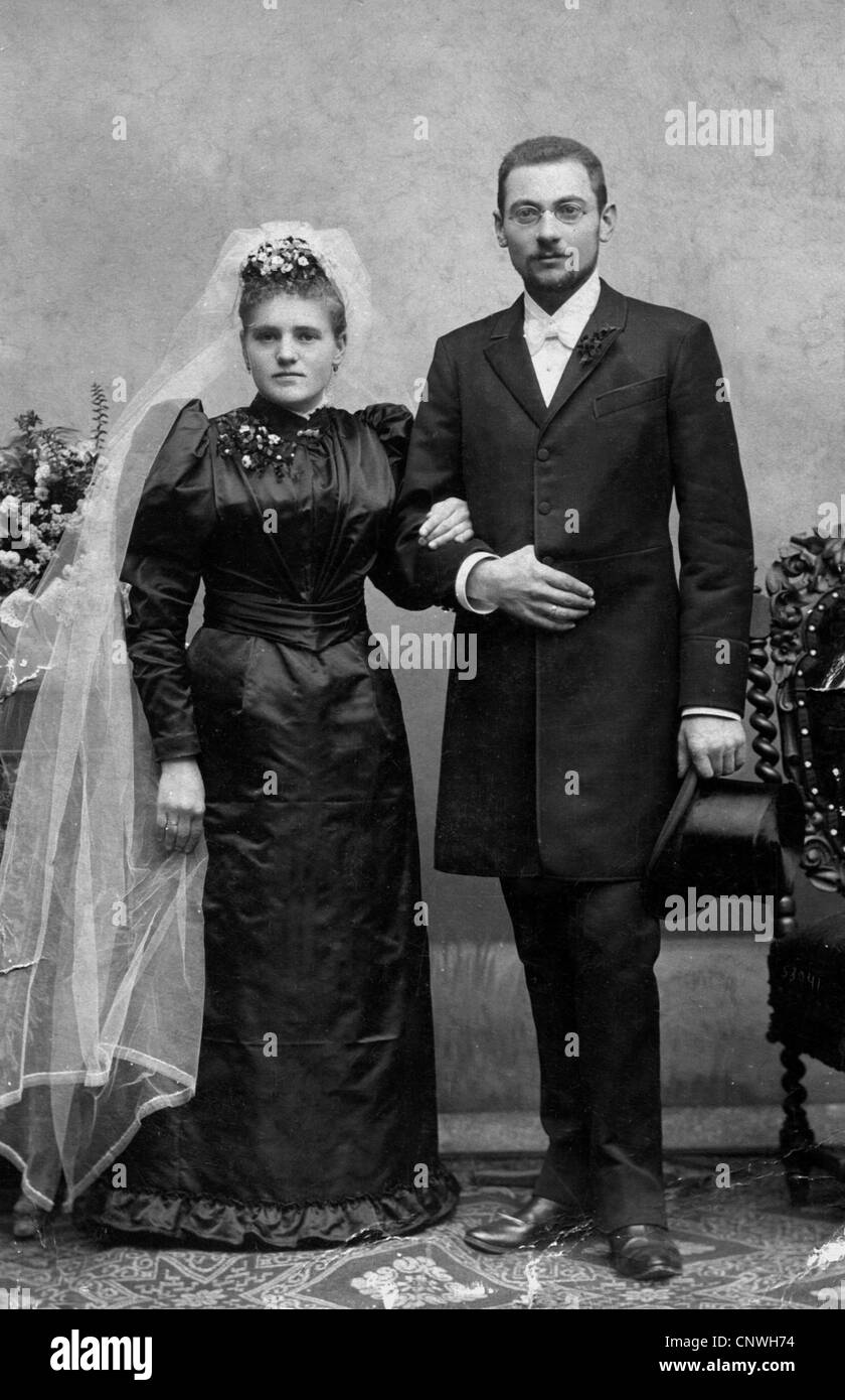 people, couple, wedding, bride and groom, bridal couple, circa 1910 ...