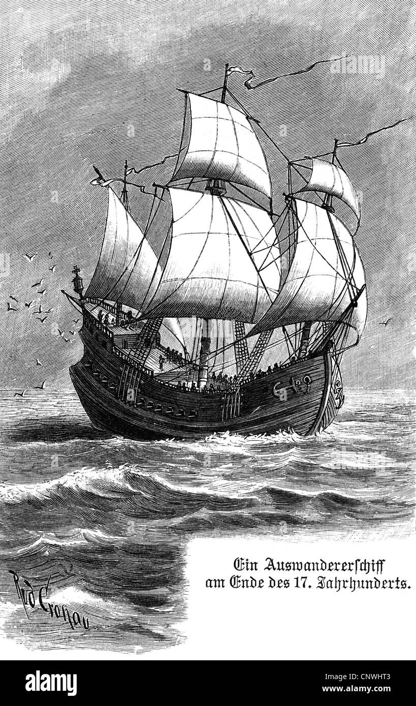 transport/transportation, navigation, sailing ships, galleon, emigrant ...