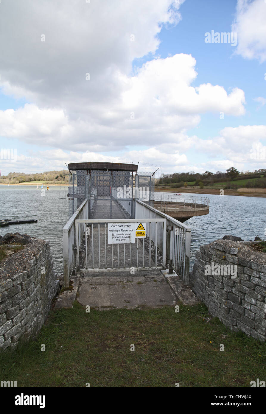 Entrance to the draw-off tower of the reservoir at Ardingly West Sussex ...