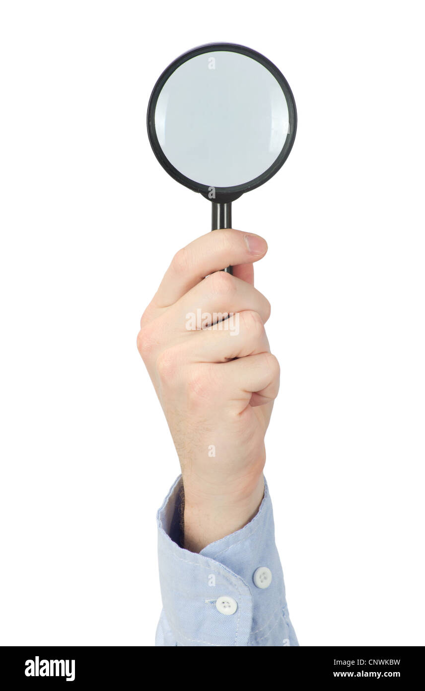 Man's hand holding magnifying glass Stock Photo - Alamy