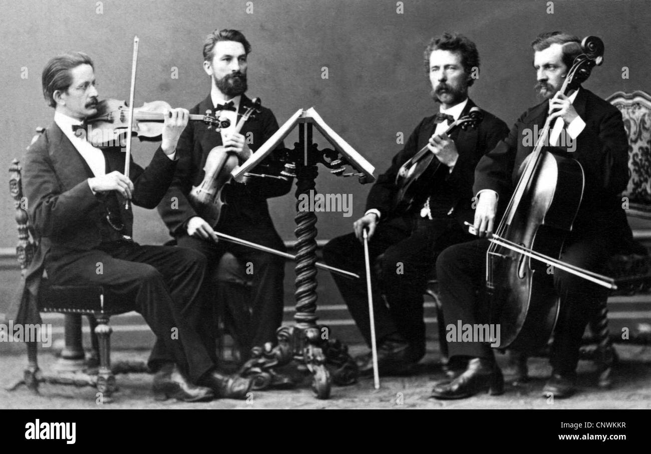 music, bowed instruments, string quartet, carte-de-visite, Munich Stock ...