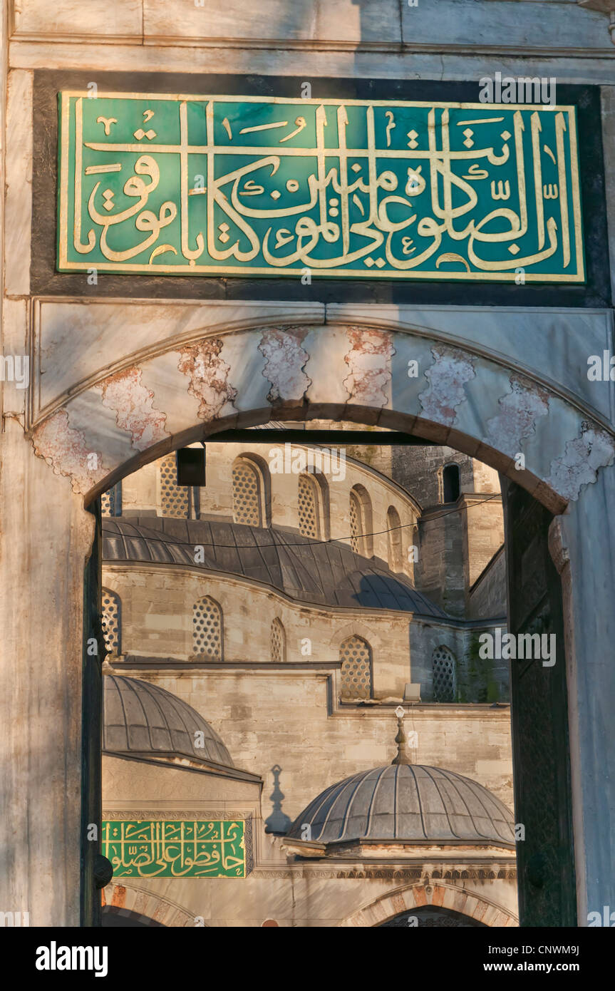 A close up view of the blue mosque in the turkish city of Istanbul ...