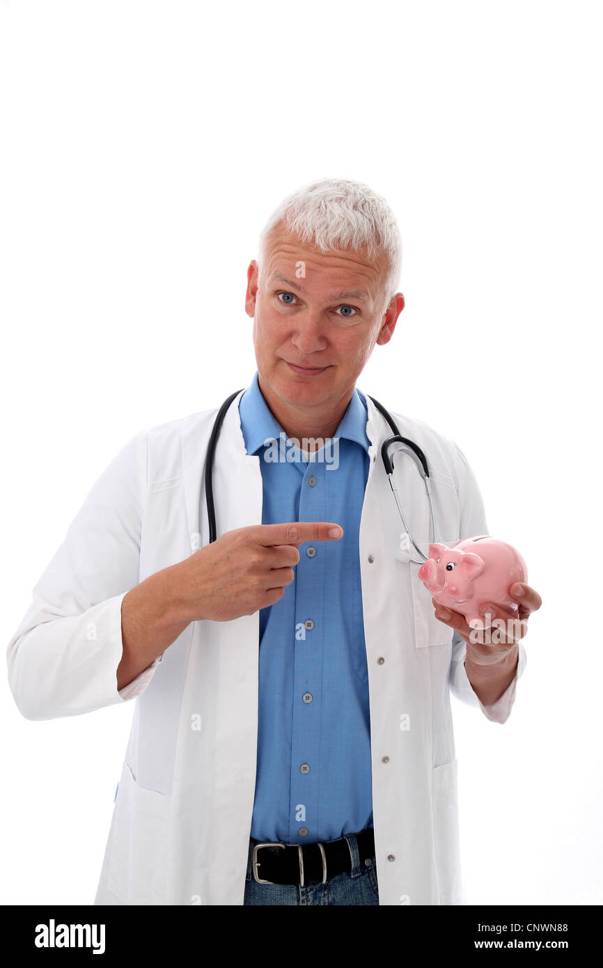 Male doctor holding piggy hi-res stock photography and images - Alamy