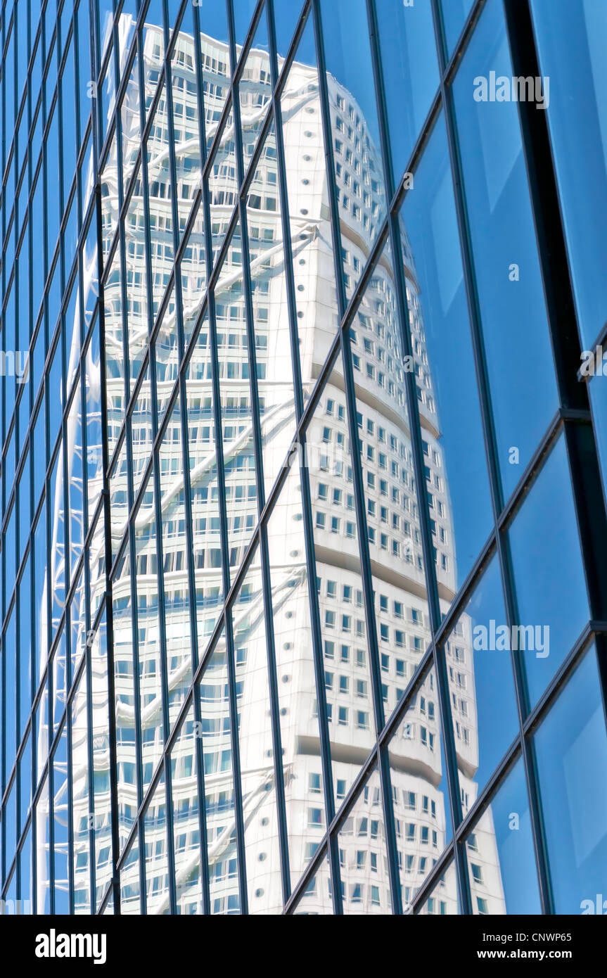 a reflected view of the turning torso twisted tower block in malmo ...