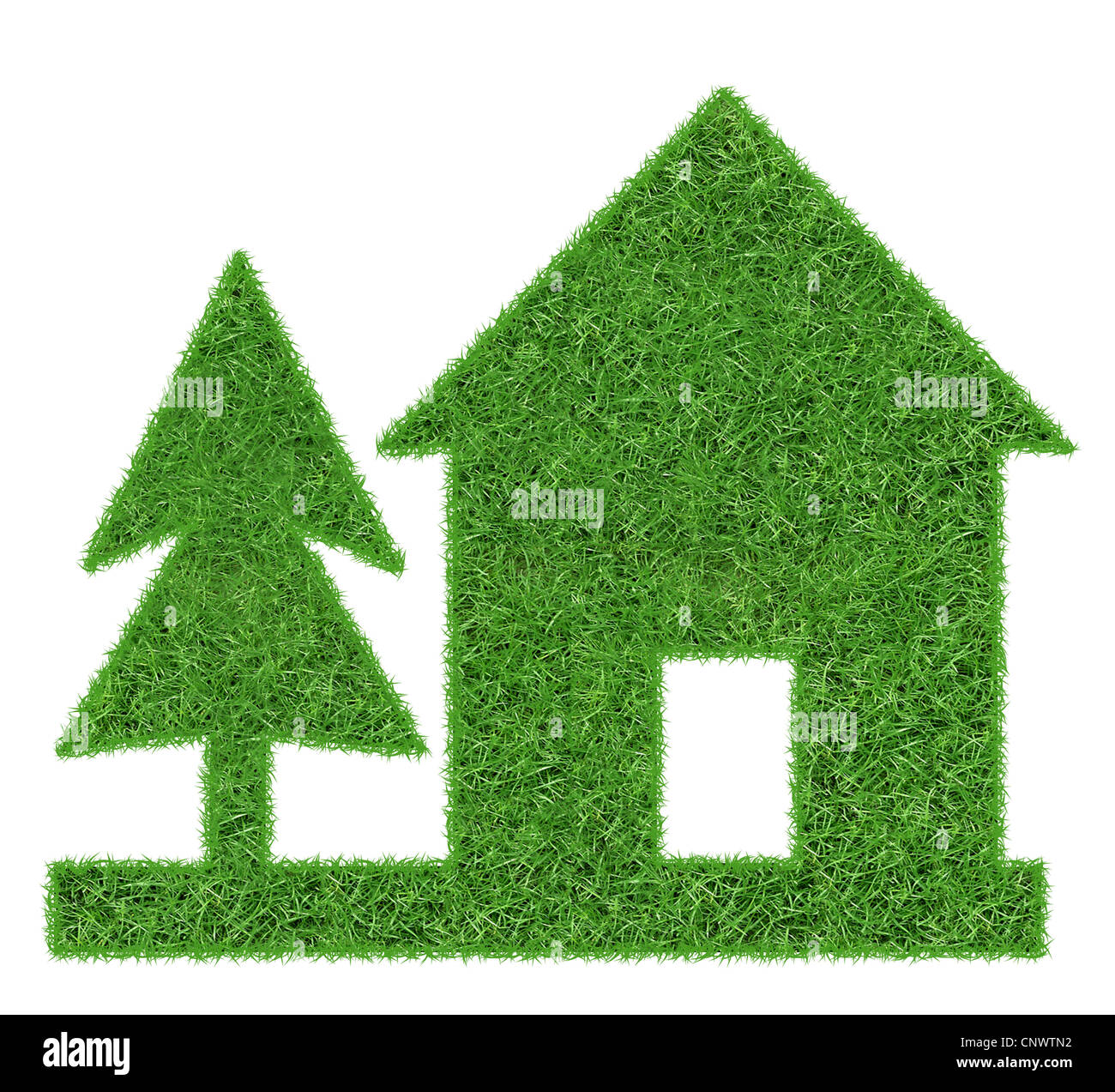 Symbol of the house and tree covered with grass Stock Photo - Alamy