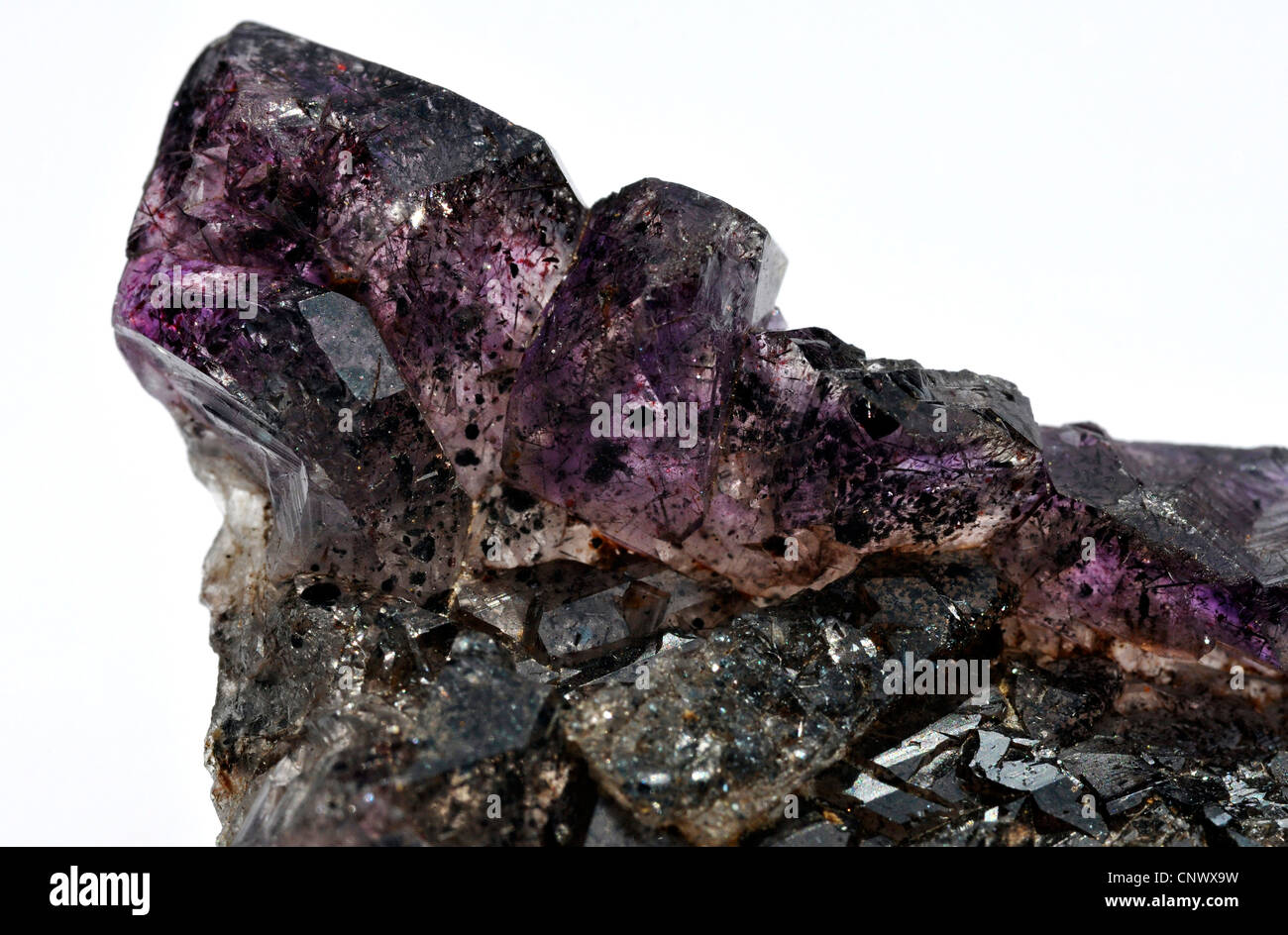 Amethyst with inclusions of rutile and haematite Stock Photo - Alamy