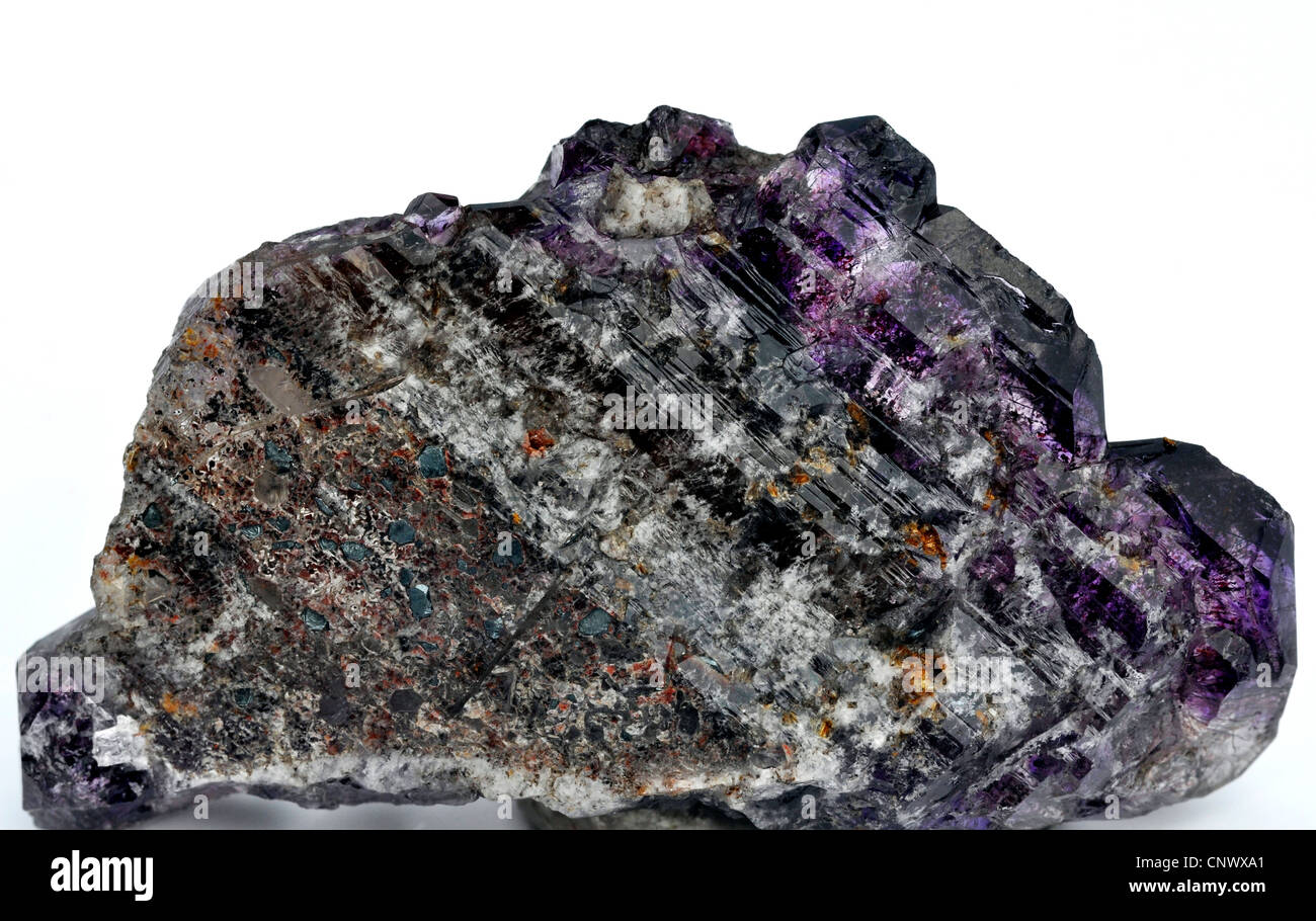 Amethyst with inclusions of rutile and haematite Stock Photo - Alamy
