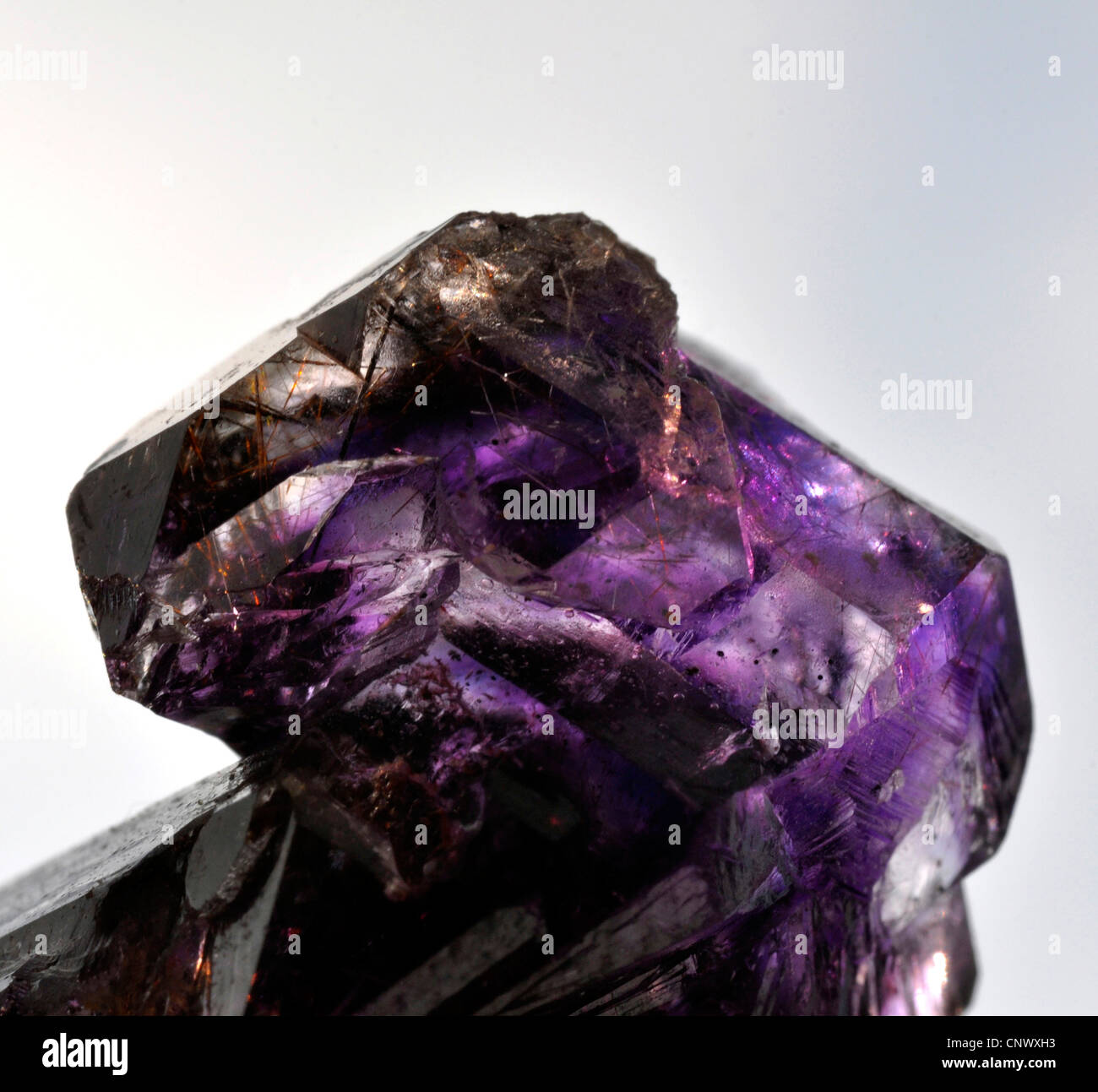 amethyst with rutile needles and inclusions of haematite Stock Photo ...