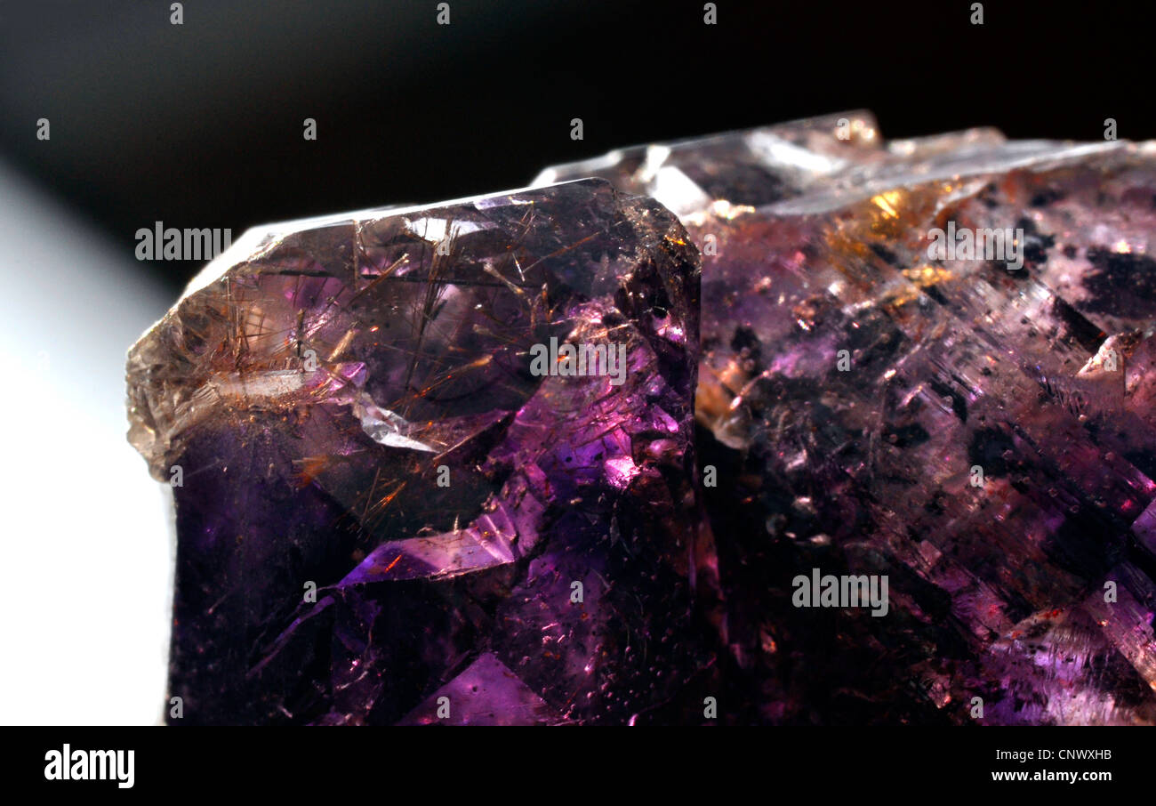 amethyst with rutile needles and inclusions of haematite Stock Photo ...