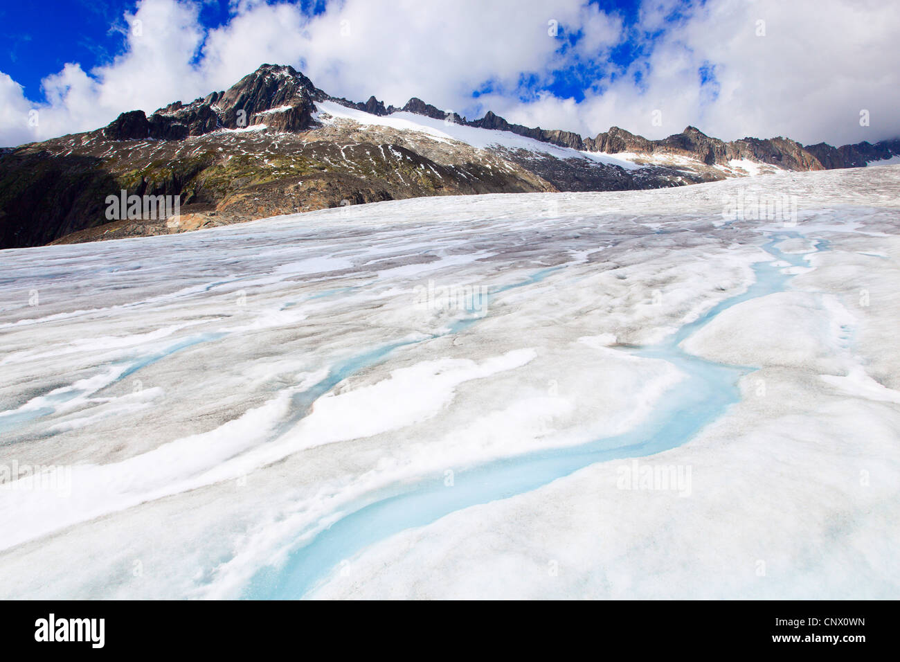 melt water at Rhone glacler at Furka pass, Switzerland, Valais ...