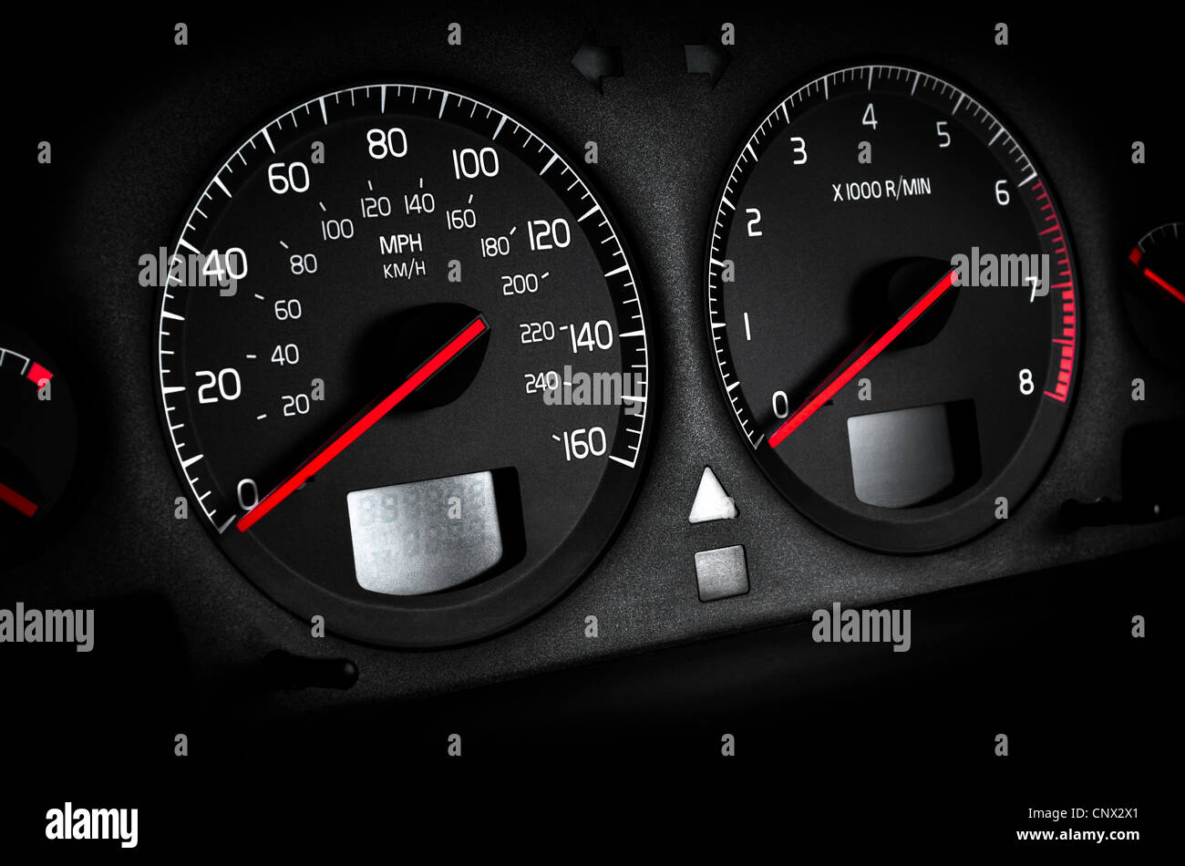Car dashboard, tachometer and speedometer, black vignetting Stock Photo ...