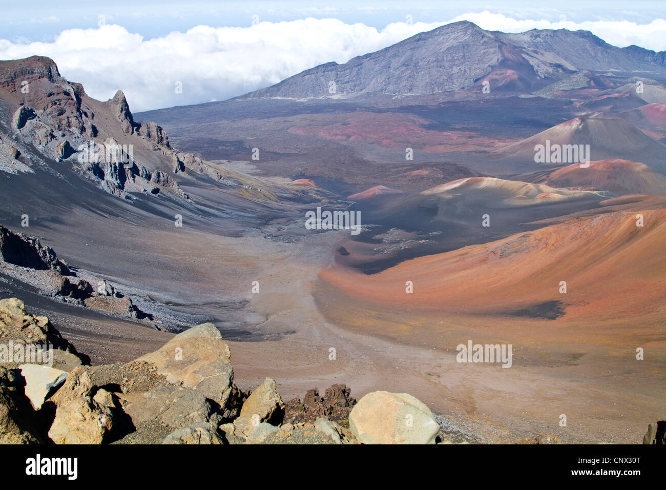 volcano Haleakala, view into the crater, USA, Hawaii, Maui Stock Photo ...