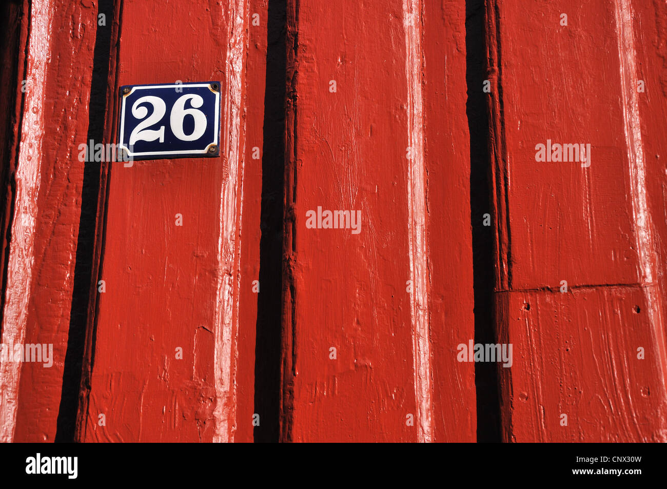 Detail of red timberhouse in Norway with number 26 Stock Photo - Alamy
