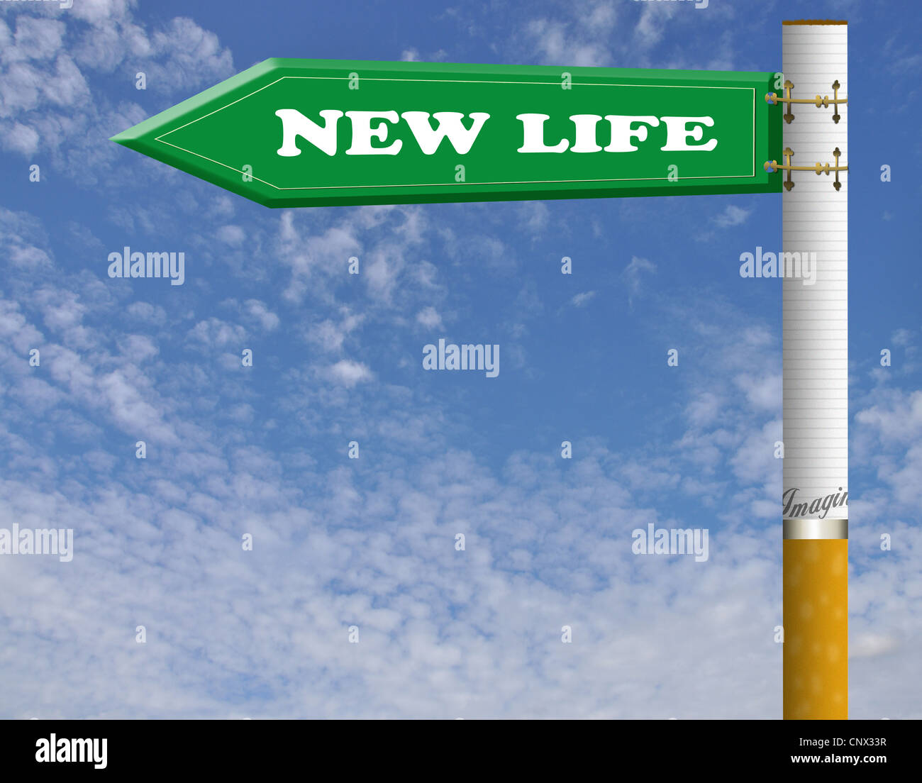 New life cigarette road sign Stock Photo - Alamy