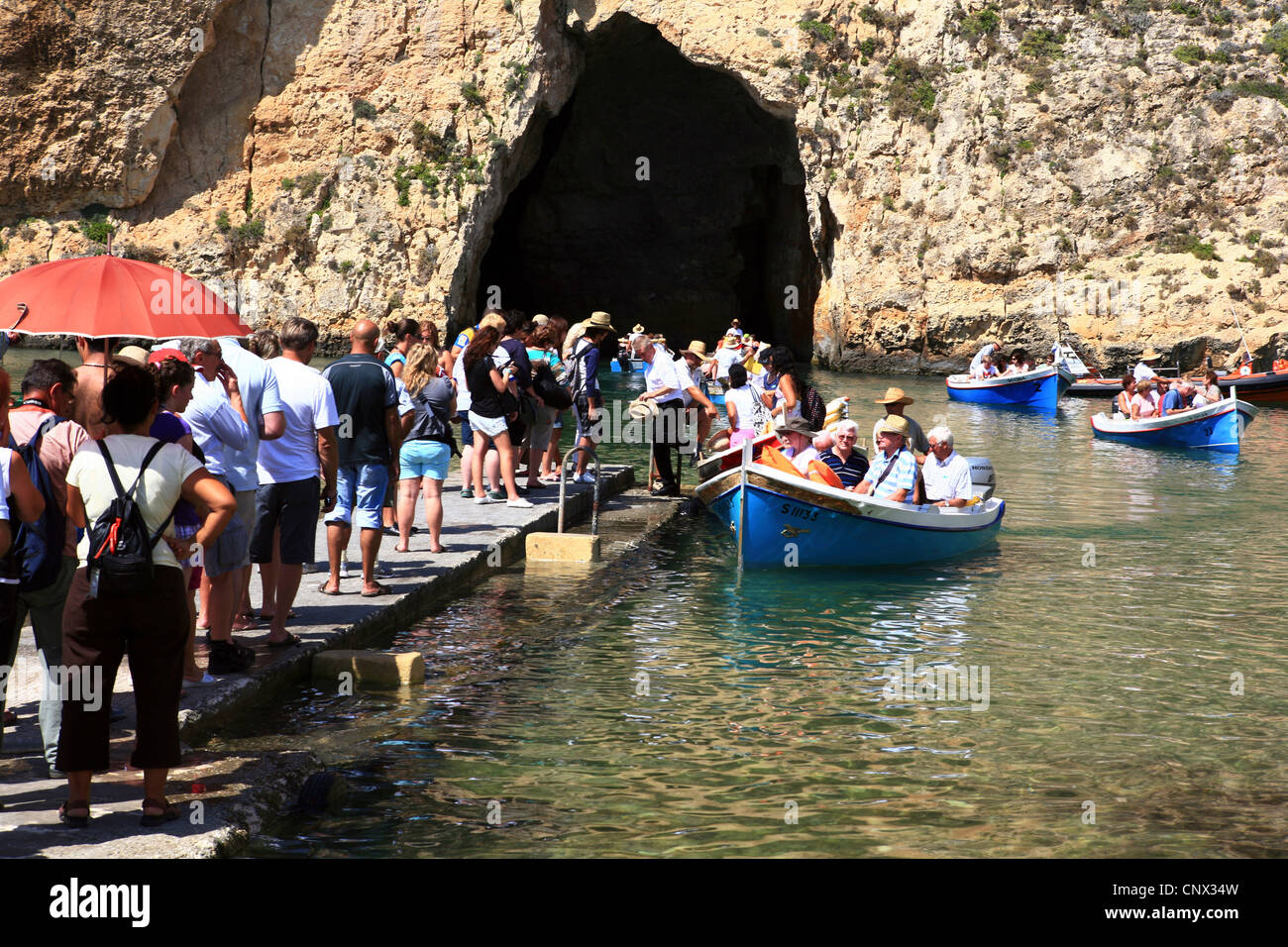 mass tourism at inland lake at the Azure Window at Dwejra Point, Malta ...