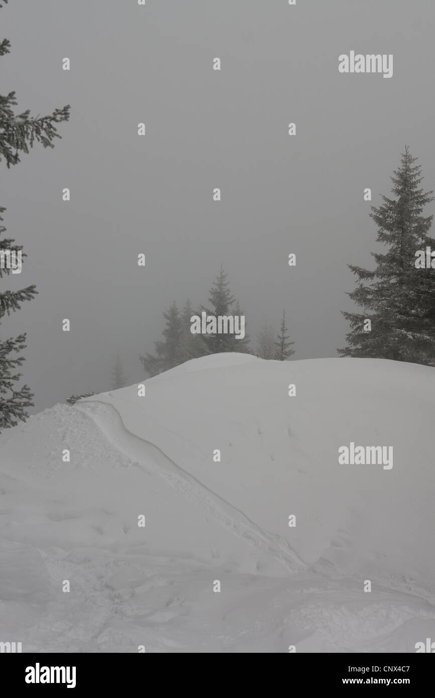 Track in the snow in winter in the alps Stock Photo - Alamy
