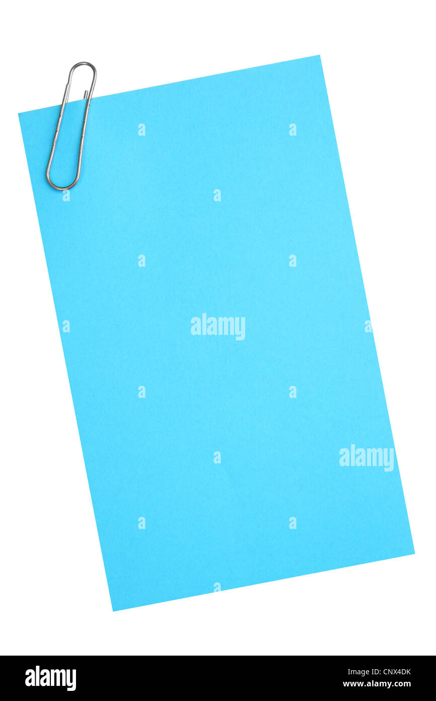Blank blue paper with clip isolated over white background Stock Photo ...