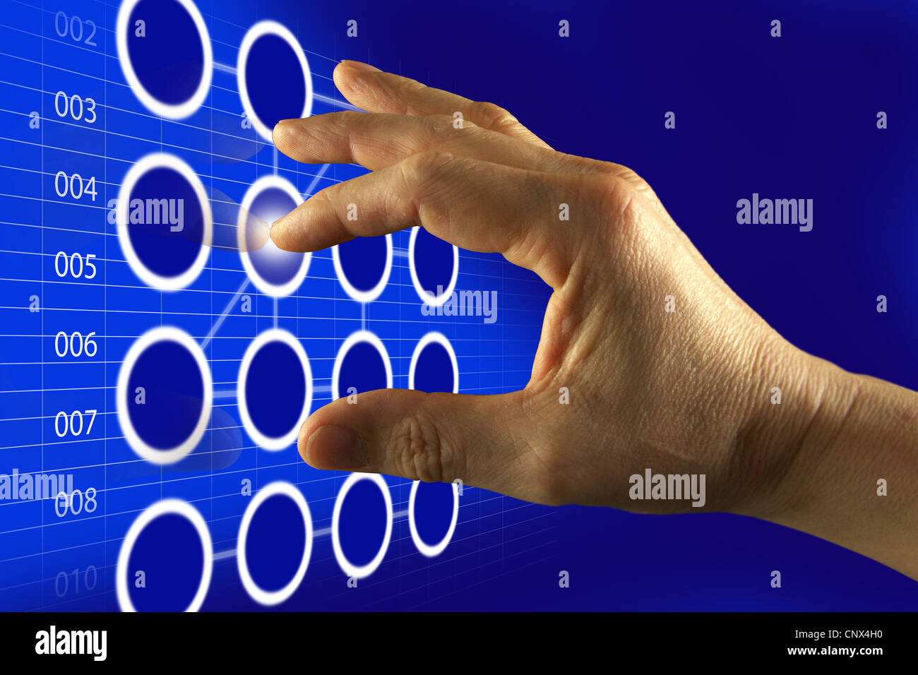Finger Touching Blue Digital Touch Screen Stock Photo - Alamy