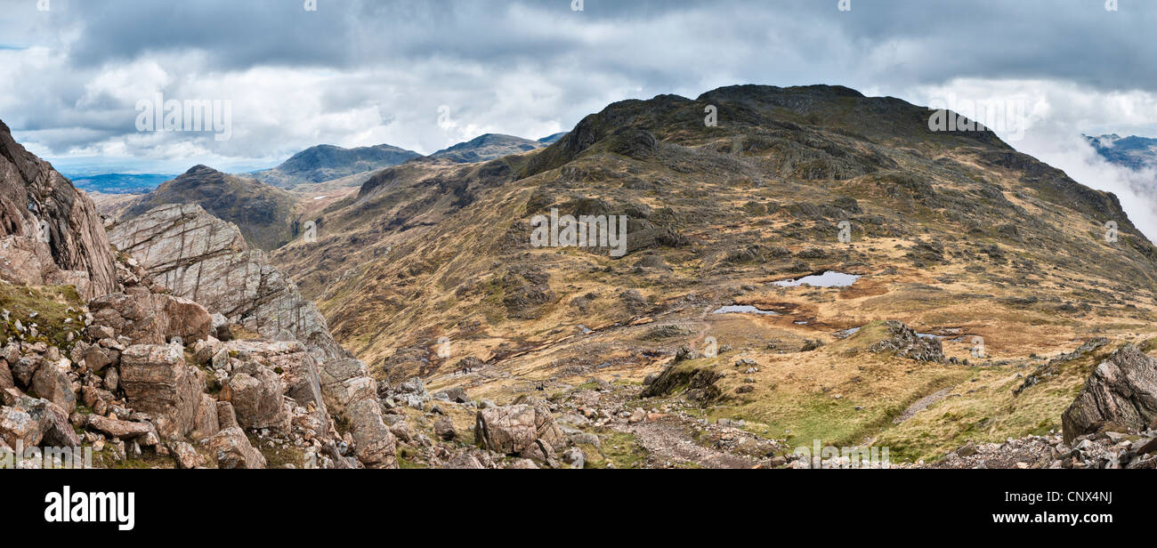 Three tarns and Crinkle Crags viewed from Bowfell, on the Oxendale ...