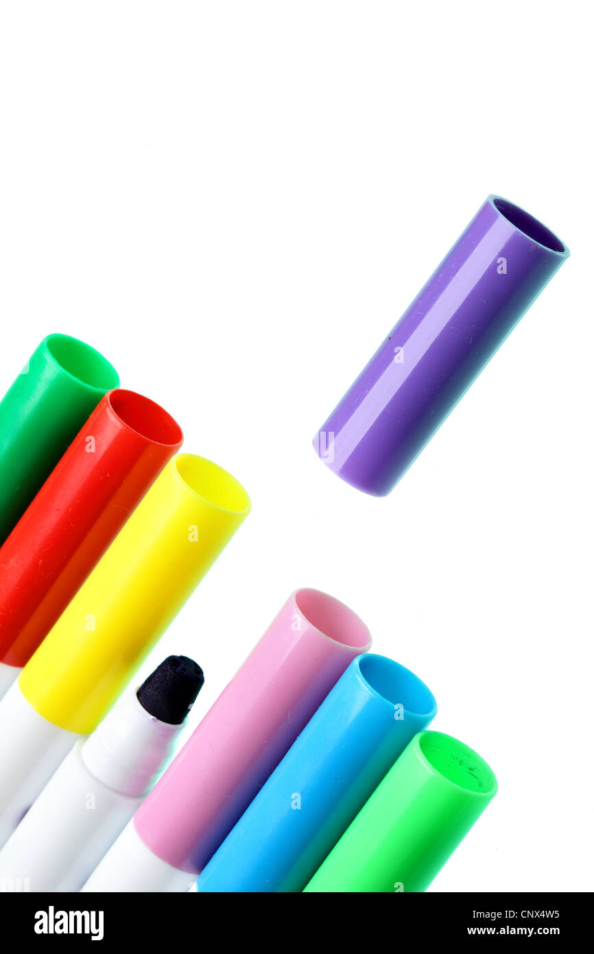 Colorful pens isolated over the white background Stock Photo - Alamy